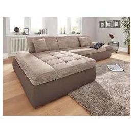 Ecksofa DOMO collection "PB Moric wahlweise mit Bettfunktion + Armteilverstellung, L-Form", braun (espresso, beige, braun, braun), B:300cm H:80cm T:172cm, Kunstleder SOFTLUX / Struktur (90% Polyester, 10% Polyacryl), Zierkissen: Struktur (90% Polyester, 10% Polyacryl), Microfaser PRIMABELLE (100% Polyester) / Struktur (90% Polyester, 10% Polyacryl), Sofas, im XXL-Format, B/T/H:300/172/80 cm, feine