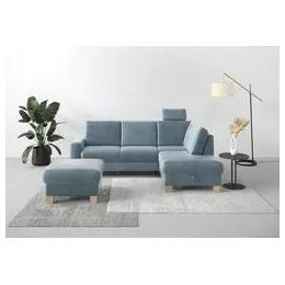 Ecksofa Home Affaire "Summer L-Form" Sofas Gr. B/H/T: 236 cm x 91 cm x 170 cm, Breitcord, Ottomane rechts, mit Bettfunktion-mit Bettkasten-mit Federkern, blau (blau, grau) mit Ottomane, wahlweise Bettfunktion und Bettkasten, Cord-Bezug