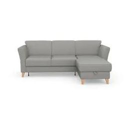 Sit & More Ecksofa SIT & MORE "Visby L-Form" Sofas Gr. B/H/T: 248cm x 87cm x 162cm, Luxus-Microfaser Paris, Recamiere rechts, mit Bettfunktion-mit Bettkasten, silberfarben (silber) Wahlweise mit Bettfunktion und Bettkasten, frei im Raum stellbar