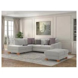 Sit & More Ecksofa SIT & MORE "Dundee L-Form" Sofas Gr. B/H/T: 263cm x 86cm x 219cm, Struktur, Ottomane links, mit Kopfteilverstellung-ohne Bettfunktion-ohne Stauraum, weiß (silber) mit Federkern und Massivholzfüßen, wahlweise Kopfteilverstellung