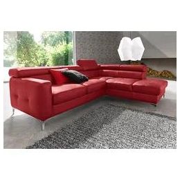 Ecksofa COTTA "Sammy L-Form" Sofas Gr. B/H/T: 239cm x 74cm x 207cm, NaturLEDER, Ottomane rechts, mit Bettfunktion-mit Kopfteilverstellung, rot inklusive Kopfstützen-Höhenverstellung, wahlweise mit Bettfunktion