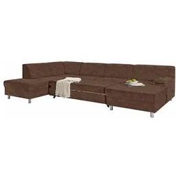 Wohnlandschaft Inosign "Jamie, U-Form" Sofas Gr. B/H/T: 308cm x 72cm x 80cm, Microfaser PRIMABELLE, Recamiere rechts, mit Bettfunktion, braun wahlweise mit Bettfunktion