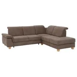 Ecksofa Home Affaire "Dalia L-Form" Sofas Gr. B/H/T: 256cm x 83cm x 221cm, Luxus-Microfaser Florence, Ottomane links, ohne Bettfunktion-ohne Bettkasten-ohne Kopfteilverstellung, braun (savannah) mit Federkernpolsterung, wahlweise Bettfunktion, Bettkasten