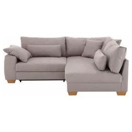 Ecksofa Home Affaire "Helena II, L-Form" Sofas Gr. B/H/T: 227 cm x 77 cm x 190 cm, Luxus-Microfaser in Lederoptik, Ottomane rechts, mit Bettfunktion, grau (taupe) Mit Federkern, wahlweise mit Bett und Taschenfederkern