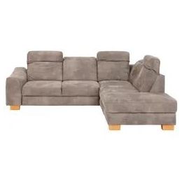 Ecksofa Home Affaire "Dundee L-Form" Sofas Gr. B/H/T: 263cm x 86cm x 219cm, Luxus-Microfaser Florence, Ottomane rechts, ohne Bettfunktion-ohne Stauraum-ohne Kopfteilverstellung, grau (grau-beige) wahlweise mit Kopfteilverstellung und zusätzlich Bettfunktion