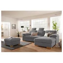 Ecksofa Home Affaire "Ventura L-Form" Sofas Gr. B/H/T: 277cm x 86cm x 172cm, Luxus-Microfaser, Recamiere rechts, mit Bettfunktion-mit Bettkasten, grau wahlweise mit Bettfunktion und BettfunktionBettkasten