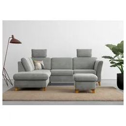 Ecksofa Home Affaire "Trelleborg L-Form" Sofas Gr. B/H/T: 252 cm x 86 cm x 213 cm, Breitcord, Ottomane links, ohne Bettfunktion-ohne Stauraum, silberfarben (silber) wahlweise mit Bettfunktion und Bettkasten, inkl. Federkern-Polsterung