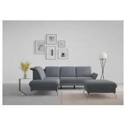 Sit & More Ecksofa SIT & MORE "Fashion L-Form" Sofas Gr. B/H/T: 250cm x 84cm x 207cm, Chenille, Ottomane links, mit Kopfteilverstellung-mit Vorziehsitz, motorisch, blau (blaugrau) wahlweise mit Kopfteilverstellung, Vorziehsitz, motorisch, Nickelfüße