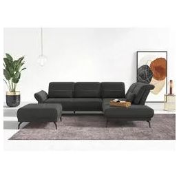 CAVADORE Ecksofa INOSIGN "Coco L-Form" Sofas Gr. B/H/T: 294cm x 88cm x 242cm, Feincord, Ottomane rechts, mit Sitztiefenverstellung-mit Armteilverstellung-mit Kopfteilverstellung-ohne Federkern, grau (anthrazit) Sitztiefen-, Arm- und Kopfteilverstellung, Cord-Bezug, Fußhöhe 15 cm