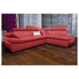 Ecksofa exxpo - SOFA FASHION "Salerno, klassisch modernes Funktionssofa, hoher Sitzkomfort, L-Form" Sofas Gr. B/H/T: 268cm x 77cm x 204cm, Naturleder MADRAS-Kunstleder, Ottomane rechts, ohne Bettfunktion-ohne Bettkasten, rot inkl. Kopf- und Armteilverstellung, wahlweise mit Bettfunktion