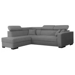 Ecksofa Home Affaire "Tulio L-Form" Sofas Gr. B/H/T: 267 cm x 95 cm x 198 cm, Struktur, Ottomane links, ohne Bettfunktion-ohne Bettkasten, grau (ash) wahlweise mit Bettfunktion und Bettkasten, incl. 3 Zierkissen