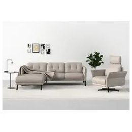 Sit & More Ecksofa SIT&MORE "Scandia L-Form" Sofas Gr. B/H/T: 269 cm x 82 cm x 183 cm, Microfaser, Recamiere links, Ohne Kopfteilverstellung-Ohne Armteilfunktion-Mit schwarzen matten Metallfüßen, grau (hellgrau) Wahlweise mit Kopfteilverstellung und Armteilfunktion