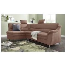 Sit & More Ecksofa SIT & MORE "Cardoso L-Form" Sofas Gr. B/H/T: 250cm x 90cm x 175cm, Struktur, Ottomane links, keine Funktion, braun mit Federkern, wahlweise Bettfunktion und Schubkasten