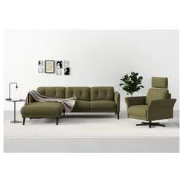 Sit & More Ecksofa SIT & MORE "Scandia L-Form" Sofas Gr. B/H/T: 269cm x 82cm x 183cm, Struktur weich, Recamiere links, Mit Kopfteilverstellung-Mit Armteilfunktion-Mit schwarzen matten Metallfüßen, grün (olive) Wahlweise mit Kopfteilverstellung und Armteilfunktion