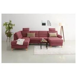 Wohnlandschaft Home Affaire "Westerland U-Form" Sofas Gr. B/H/T: 303cm x 90cm x 213cm, Struktur, Ottomane links, mit Bettfunktion, Stauraum und Armlehnfunktion, lila (chianti) Federkern, wahlweise Bettfunktion, Stauraum und Armlehn-Verstellung