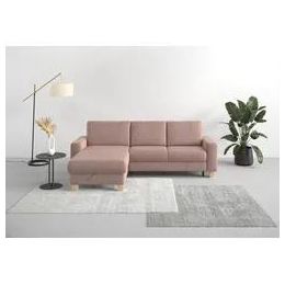 Ecksofa Home Affaire "Summer L-Form" Sofas Gr. B/H/T: 249 cm x 91 cm x 164 cm, Feincord, Recamiere links, mit Bettfunktion-mit Bettkasten-ohne Federkern, rosa (altrosa) mit Recamiere, oder ohne Bettfunktion und Bettkasten, Cord-Bezug