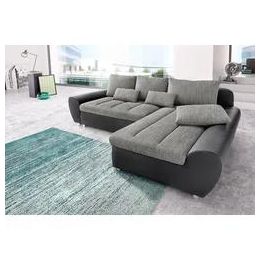 Sit & More Ecksofa SIT & MORE "Top Bandos L-Form" Sofas Gr. B/H/T: 269cm x 83cm x 173cm, Luxus-Kunstleder-Struktur, Recamiere rechts, ohne Bettfunktion, schwarz (schwarz, grau) in 2 unterschiedlichen Größen, wahlweise mit Bettfunktion