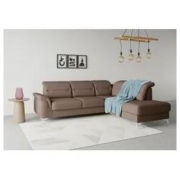 Sit & More Ecksofa SIT & MORE "Sinatra L-Form" Sofas Gr. B/H/T: 251cm x 85cm x 220cm, Struktur weich, Ottomane rechts, Mit Kopfteilverstellung-Mit Armteilfunktion-Ohne Bettfunktion-Ohne Stauraum, braun (espresso) mit Ottomane, optional Kopfteilverstellung und Armteilfunktion