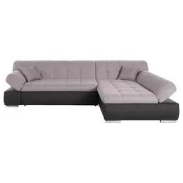 Ecksofa DOMO collection "Mona L-Form" Sofas Gr. B/H/T: 297cm x 80cm x 173cm, Kunstleder SOFTLUX-Struktur fein, Recamiere rechts, mit Bettfunktion-mit Armlehnenfunktion, schwarz (schwarz, grau) wahlweise mit Bettfunktion