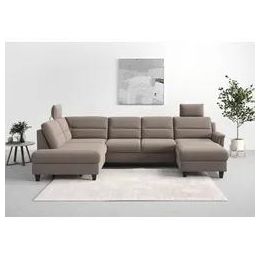 Sit & More Wohnlandschaft SIT & MORE "Farö U-Form", grau (taupe), B:325cm H:90cm T:187cm, Sofas, inklusive Federkern, wahlweise mit Bettfunktion und Bettkasten