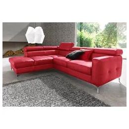 Ecksofa COTTA "Sammy L-Form" Sofas Gr. B/H/T: 239cm x 74cm x 207cm, Luxus-Kunstleder, Ottomane links, ohne Bettfunktion-mit Kopfteilverstellung, rot inklusive Kopfstützen-Höhenverstellung, wahlweise mit Bettfunktion