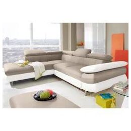 Ecksofa Inosign "Solution L-Form", weiß (altweiß, sand), B:262cm H:73cm T:228cm, Sofas, wahlweise mit Bettfunktion