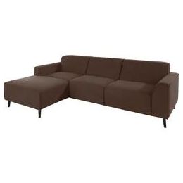 Ecksofa DOMO collection "Amora L-Form" Sofas Gr. B/H/T: 268cm x 81cm x 159cm, Luxus-Microfaser, Recamiere links, ohne Funktion, braun (dunkelbraun) mit Recamiere, inklusive komfortablem Federkern