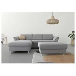 Sit & More Ecksofa SIT & MORE "Apulia L-Form" Sofas Gr. B/H/T: 250cm x 78cm x 185cm, Samtoptik, Recamiere links, mit Bettfunktion-mit Bettkasten-mit Armteilverstellung-mit Kopfteilverstellung, grau (hellgrau) wahlweise Bettfunktion, Bettkasten und Kopf- Armteilverstellung