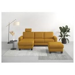 Ecksofa Home Affaire "Summer L-Form" Sofas Gr. B/H/T: 249 cm x 91 cm x 164 cm, Breitcord, Recamiere links, mit Bettfunktion-mit Bettkasten-ohne Federkern, gelb (mustard) mit Recamiere, oder ohne Bettfunktion und Bettkasten, Cord-Bezug