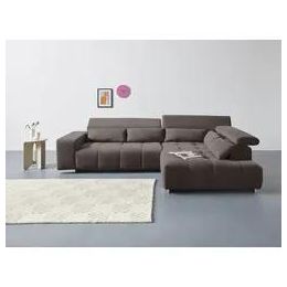 Ecksofa COTTA "Orion L-Form" Sofas Gr. B/H/T: 310cm x 70cm x 225cm, Luxus-Microfaser, Ottomane rechts, schwarz (charcoal) mit Ottomane, inklusive verstellbarer Kopfstützen und 5 Nierenkissen