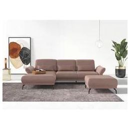 Ecksofa Inosign "Coco L-Form" Sofas Gr. B/H/T: 284cm x 88cm x 196cm, Feincord, mega-Recamiere links, mit Sitztiefenverstellung-mit Armteilverstellung-mit Kopfteilverstellung-mit Federkern, rosa (altrosa) Sitztiefen-, Arm- und Kopfteilverstellung, Cord-Bezug, Fußhöhe 15 cm