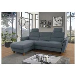 Ecksofa Home Affaire "Palmera L-Form" Sofas Gr. B/H/T: 244 cm x 89 cm x 163 cm, Struktur weich, Recamiere links, mit Bettfunktion-ohne Bettkasten, blau (blaugrau) Federkern, wahlweise mit Bettfunktion und mitohne Bettkasten