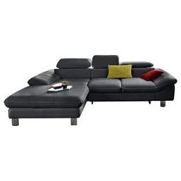 Ecksofa COTTA "Driver L-Form" Sofas Gr. B/H/T: 268cm x 73cm x 169cm, Leder BEEFY, Recamiere links, mit Kopfteilverstellung-ohne Bettfunktion und Bettkasten, schwarz inkl. Kopfteilverstellung, wahlweise mit Bettfunktion