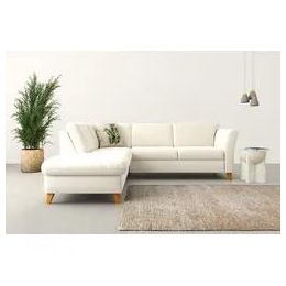 Ecksofa Home Affaire "Trelleborg L-Form" Sofas Gr. B/H/T: 252cm x 86cm x 213cm, Struktur fein, Ottomane links, ohne Bettfunktion-ohne Stauraum, beige (creme) Federkern-Polsterung, wahlweise mit Bettfunktion und Stauraum