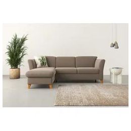 Ecksofa Home Affaire "Trelleborg L-Form" Sofas Gr. B/H/T: 249cm x 86cm x 162cm, Struktur fein, Recamiere links, mit Bettfunktion-mit Bettkasten, beige (dunkelbeige) Federkern-Polsterung, wahlweise mit Bettfunktion und Bettkasten