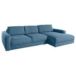 Ecksofa Places of Style "Bloomfield, L-Form" Sofas Gr. B/H/T: 303cm x 84cm x 176cm, Struktur grob, mega-Recamiere rechts, XXL ohne Sitztiefenverstellung, blau (tepestry) extra tiefe Sitzfläche, wahlweise mit Sitztiefenverstellung