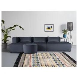 Ecksofa LEONIQUE "Alexane L-Form" Sofas Gr. B/H/T: 267cm x 70cm x 207cm, Samtoptik, Ottomane rechts, blau zusammengesetzt aus Modulen, in vielen Bezugsqualitäten und Farben