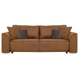 3-Sitzer Inosign "Beatrice Schlafsofa" Sofas Gr. B/H/T: 250cm x 92cm x 107cm, Luxus-Microfaser Lederoptik, ohne Bettfunktion-ohne Bettkasten, gelb (curry) wahlweise auch mit Bettfunktion und Bettkasten, incl. 2 Zierkissen