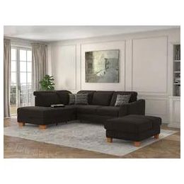 Sit & More Ecksofa SIT & MORE "Dundee L-Form" Sofas Gr. B/H/T: 263cm x 86cm x 219cm, Luxus-Microfaser Paris, Ottomane links, mit Kopfteilverstellung-mit Bettfunktion-mit Stauraum, braun (espresso) mit Federkern und Massivholzfüßen, wahlweise Kopfteilverstellung