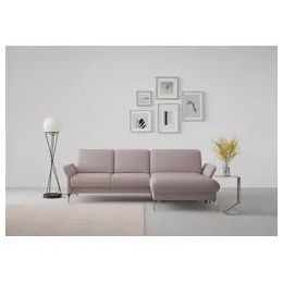 Sit & More Ecksofa SIT & MORE "Fashion L-Form" Sofas Gr. B/H/T: 253cm x 84cm x 165cm, Chenille, Recamiere rechts, ohne Kopfteilverstellung-ohne Vorziehsitz-mit Metallfuesse Nickel satiniert, rosa (rose) wahlweise mit Kopfteilverstellung, Vorziehsitz, motorisch, Nickelfüße