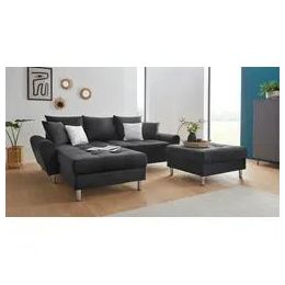 Ecksofa Collection AB "Rada L-Form" Sofas Gr. B/H/T: 235cm x 86cm x 188cm, Samtoptik, Ottomane beidseitig montierbar, schwarz inklusive Hocker, Bettfunktion und Federkern