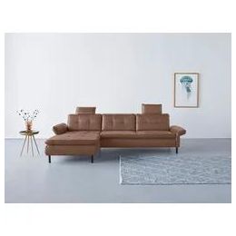 Ecksofa Inosign "Birkholm L-Form" Sofas Gr. B/H/T: 267 cm x 83 cm x 174 cm, Luxus-Microfaser in Lederoptik, Recamiere links, mit Armlehnfunktion, braun (haselnuss) Armlehnverstellung, auch in Easy Clean Bezug - mit Wasser zu reinigen