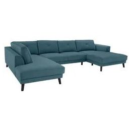 Guido Maria Kretschmer Home & Living Wohnlandschaft GUIDO MARIA KRETSCHMER HOME & LIVING "Bilge, U-Form" Sofas Gr. B/H/T: 360cm x 83cm x 203cm, Struktur, Ottomane links, ohne Funktion, blau (aqua)