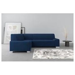 Ecksofa DOMO collection "Anzio L-Form" Sofas Gr. B/H/T: 259cm x 85cm x 191cm, Samtoptik, langer Schenkel rechts, Mit Bettfunktion-Mit Federkern, blau (marine) Wahlweise mit Bettfunktion und Federkern