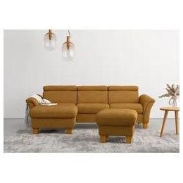 Ecksofa Home Affaire "Lindgren L-Form" Sofas Gr. B/H/T: 258cm x 84cm x 169cm, Struktur, Recamiere links, mit Bettfunktion mit einklappbaren Rollen-mit Bettkasten-mit Kopfteilverstellung-ohne Relaxfunktion motorisch im Recamiere-mit Federkern, gelb (mustard) wahlweise mit Bett klappbaren Rollen, Kasten und Kopfverstellung