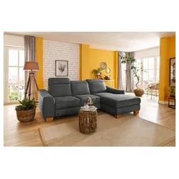 Ecksofa Home Affaire "Dundee L-Form" Sofas Gr. B/H/T: 264cm x 86cm x 170cm, Luxus-Microfaser Florence, Recamiere rechts, ohne Kopfteilverstellung-ohne Bettfunktion-ohne Bettkasten-ohne relax Funktion, grau (anthrazit) wahlweise mit Kopfteilverstellung und zusätzlich Bettfunktion