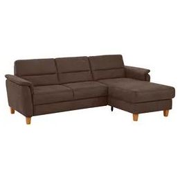 Ecksofa Home Affaire "Palmera L-Form" Sofas Gr. B/H/T: 244 cm x 89 cm x 163 cm, Luxus-Microfaser Lederoptik, Recamiere rechts, mit Bettfunktion-ohne Bettkasten, braun (dunkelbraun) Federkern, wahlweise mit Bettfunktion und mitohne Bettkasten