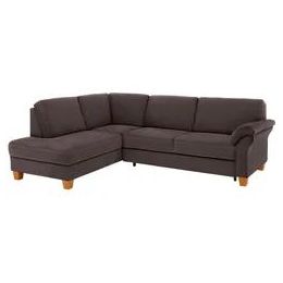 Ecksofa Home Affaire "Borkum L-Form" Sofas Gr. B/H/T: 249cm x 87cm x 189cm, Luxus-Microfaser ALTARA NUBUCK, Ottomane links, ohne Bettfunktion, braun (dunkelbraun) mit Federkern, wahlweise Bettfunktion