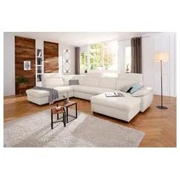 Wohnlandschaft Home Affaire "Mauritius U-Form" Sofas Gr. B/T: 354cm x 232cm, Soft clean, Ottomane links, mit Bettfunktion-mit Bettkasten, weiß mit Kopfteil- und Armlehnverstellung, wahlweise Bettfunktion