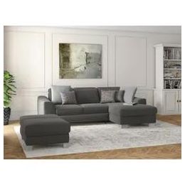 Sit & More Ecksofa SIT & MORE "Dundee L-Form" Sofas Gr. B/H/T: 264cm x 86cm x 175cm, Luxus-Microfaser Paris, Recamiere rechts, mit Kopfteilverstellung-mit Bettfunktion-mit Bettkasten, grau mit Federkern und Edelstahlfüßen, wahlweise Kopfteilverstellung